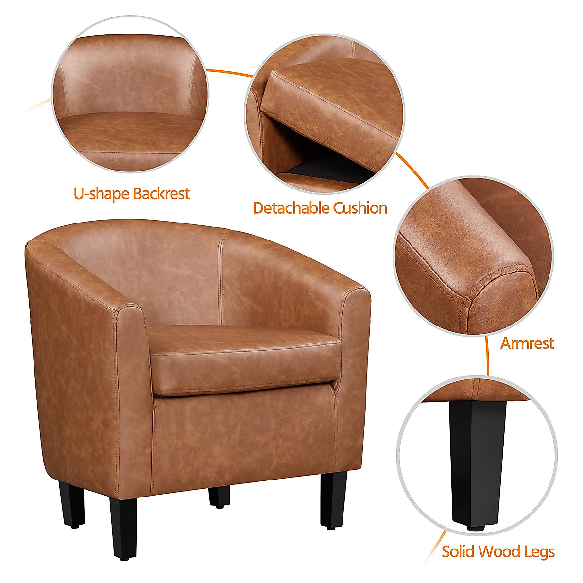 Yaheetech Accent Chair, Faux Leather Armchair Comfy Club Chairs Modern Accent Chair with Soft Seat for Living Room Bedroom Reading Room Waiting Room, Brown