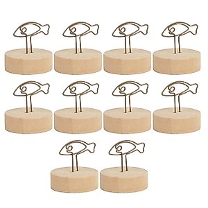 Fofetbfo 10PCS Table Number Holder Fish Shape Name Card Clips Table Card Holders Vertical Simple Place Card Holder Cute Place Card Holder with Log Base for Wedding Centerpieces Bridal Shower Birthday