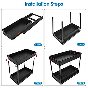 YaCaTaM Under Sink Organizers and Storage, Bathroom Organizers and Storage Under Sink with Sliding Drawer, Under Cabinet Organizers with Hooks and Hanging Cups for Bathroom, Kitchen (2 Pack - Black)