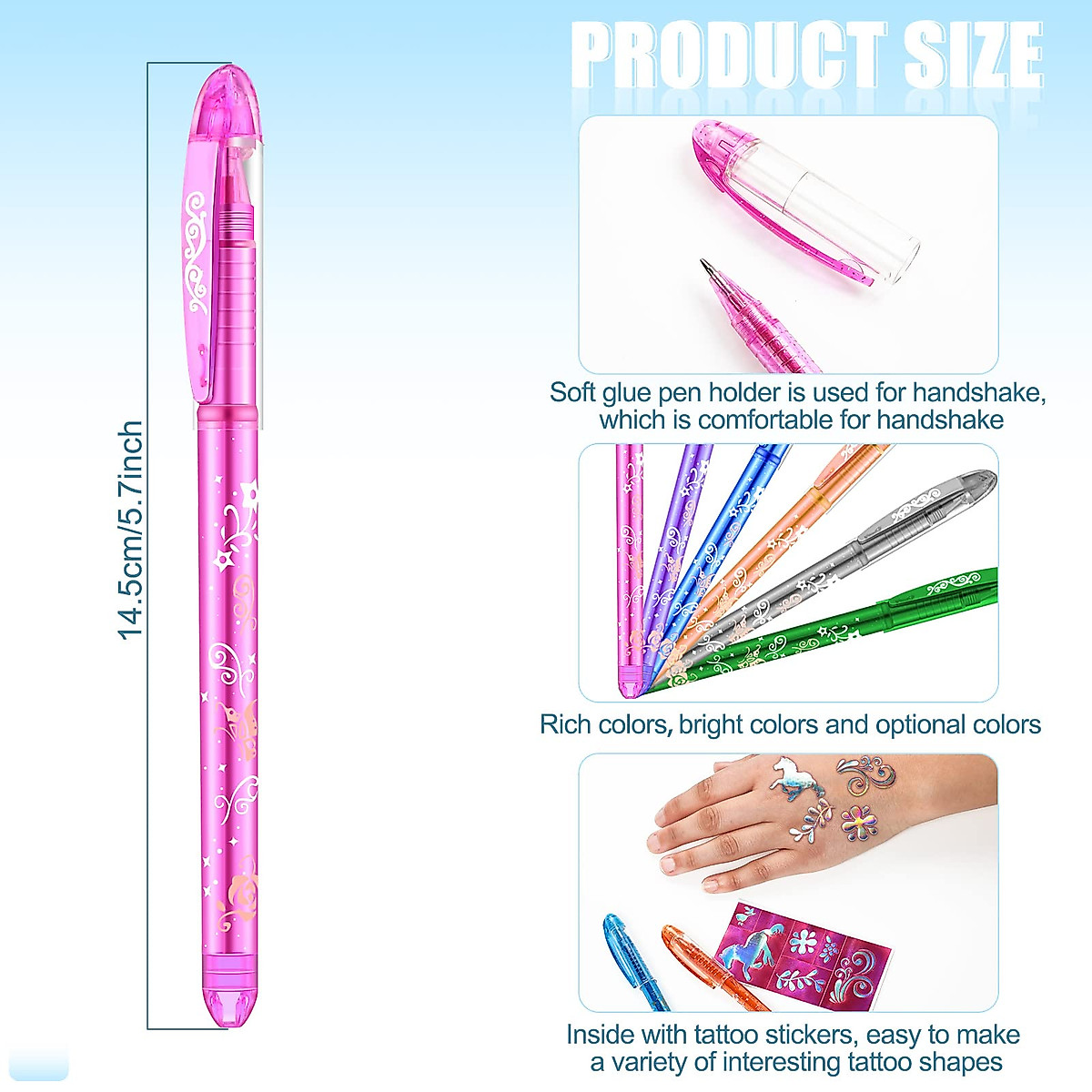 Kathfly 12 Packs Temporary Pens Washable Markers for Skin Shimmery Gel Pens for Girls Kids Party Stuffers, 6 Colors