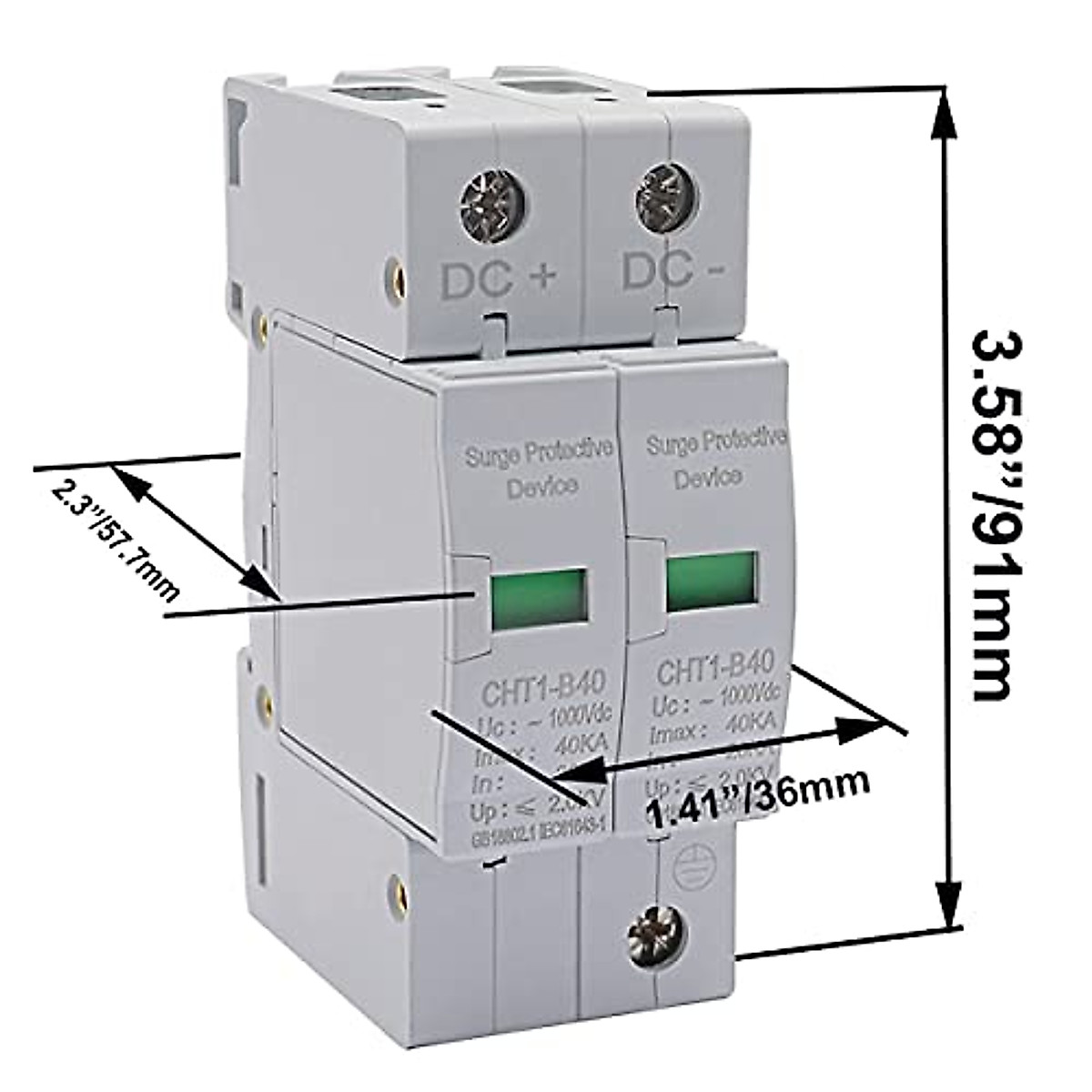 smseace Lightning Protector Voltage Surge Arrester Device, 2P Lightning Protection Circuit Breaker, 2.0KV (2P 40KA), Low-Voltage Lightning Arrester Photovoltaic Charge Controller CHT1-B40