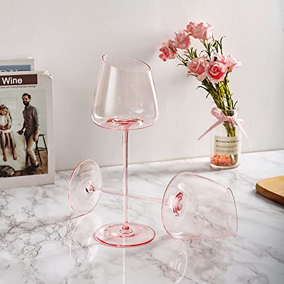 Red Wine Glasses Set of 2,Pink Crystal Wine Glass,Lead-Free Goblet,Unique Gifts for Women,Birthday,Wedding,Anniversary,Valentine's Day(18oz, Pink)