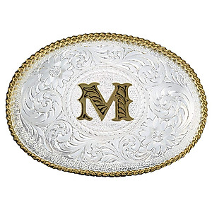 Montana Silversmith "M" Silver Engraved Gold Trim Western Belt Buckle - 700M