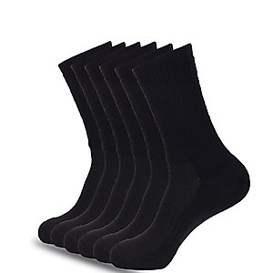 1SOCK2SOCK 6 Pack Performance Cotton Cushion Crew Athletic Sport Socks Moisture Wicking Arch Support Band Black