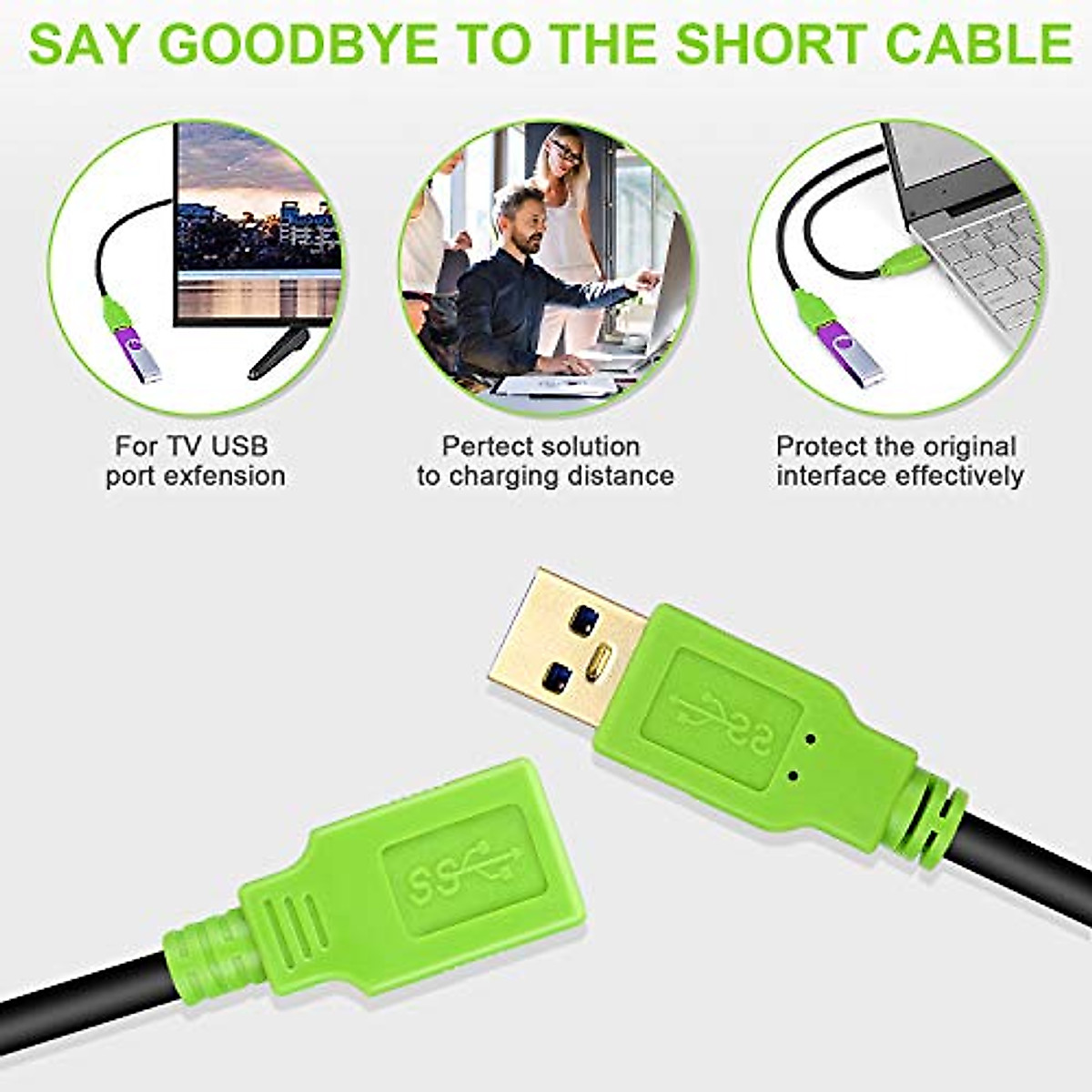 PPTVC USB 3.0 Extension Cable 20ft，USB 3.0 Extension Cable - A-Male to A-Female for Printer,Playstation, Xbox,USB Flash Drive,Card Reader, Hard Drive, Keyboard，Card Reader, Hard Drive,