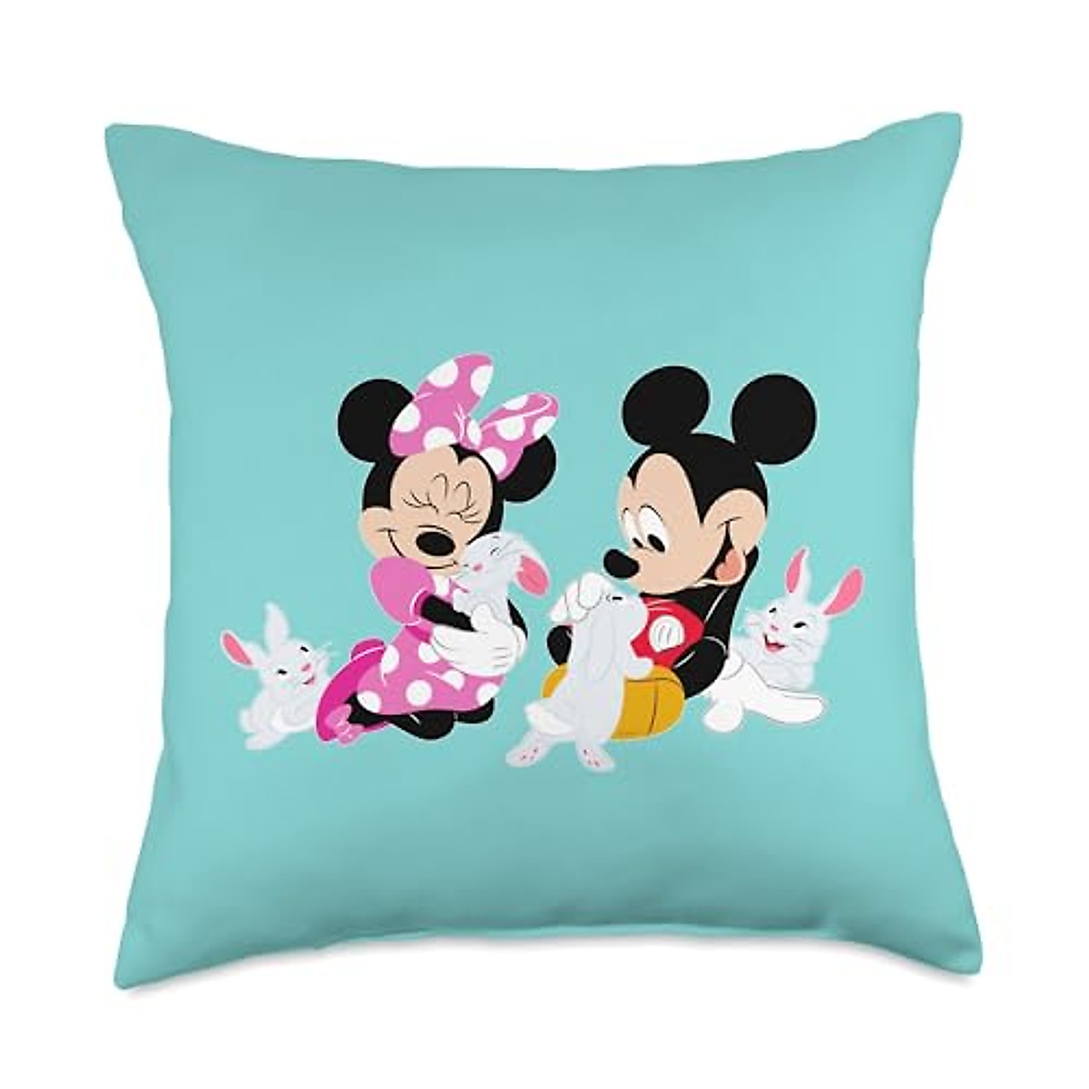 Disney Mickey and Minnie Mouse Easter Bunnies Turquoise Throw Pillow, 18x18, Multicolor
