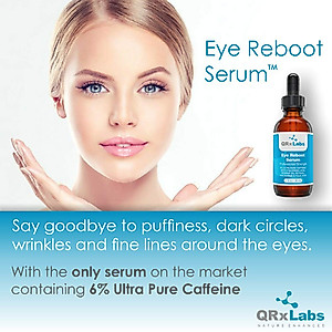 Eye Reboot Serum with 6% Caffeine, Hyaluronic Acid, Rosehip Oil, Retinol, Niacinamide & Folic Acid - Reduces Puffiness, Dark Circles, Crow Feet, Wrinkles and Fine Lines Around The Eyes - 1 oz / 30 ml
