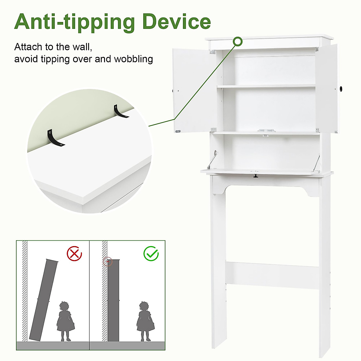 Salfanre Over Toilet Storage Cabinet, Over The Toilet Storage Shelf, Over The Toilet Shelf Organizer, with Doors and Adjustable Shelf, White