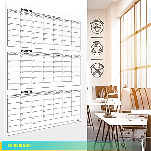 Large 36"x48" Quarterly White Board Calendar Dry Erase Calendar for Wall 3 Month Big Dry Erase Wall Calendar 2025 Monthly Dry Erase Board Planner Includes 6 Markers Eraser Push Pins & Mounting Tape