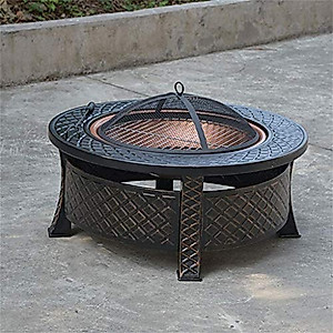 LEAYAN Garden Fire Pit Portable Grill Barbecue Rack 32'' Outdoor Fire Pit Metal Square Firepit Patio Stove Wood Burning BBQ Grill Fire Pit Bowl with Spark Screen Cover, Log Grate for Camping