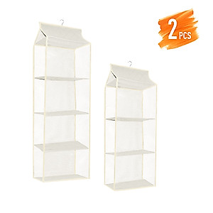 souG 2 Pack Hanging Handbag Purse Organizer for Closet, Purse Bag Storage Holder for Wardrobe Close with 1pcs 4 Shelves Space and 1pcs 3 Shelves Space Saving Purse Organizers System (Beige)