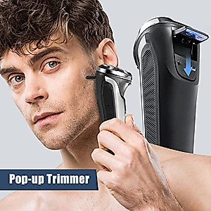 Electric Razor for Men, S.T. Friends Mens Electric Shavers, Rechargeable Electric Rotary Shaver LED Display, Waterproof Wet & Dry Men Razor, Face Shaver with Pop-up Trimmer & 3 Extra Replacement Blade