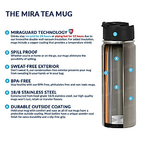 MIRA Stainless Steel Insulated Tea Infuser Bottle for Loose Tea - Thermos Travel Mug with Removable Tea Infuser Strainer - Black - 18 oz