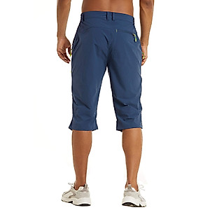 LACSINMO Men's Below Knee Shorts Quick Dry 3/4 Hiking Long Walking Shorts Summer Thin Capris with 4 Zipper Pockets Royal Blue