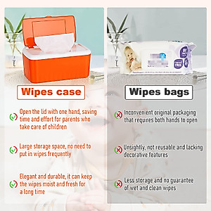 Flenpptly Baby Wipes Dispenser, Wipe Holder for Baby & Adult, Refillable Wipes Container, Keep Wipes Fresh and Clean, One-Handed Operation (Orange)