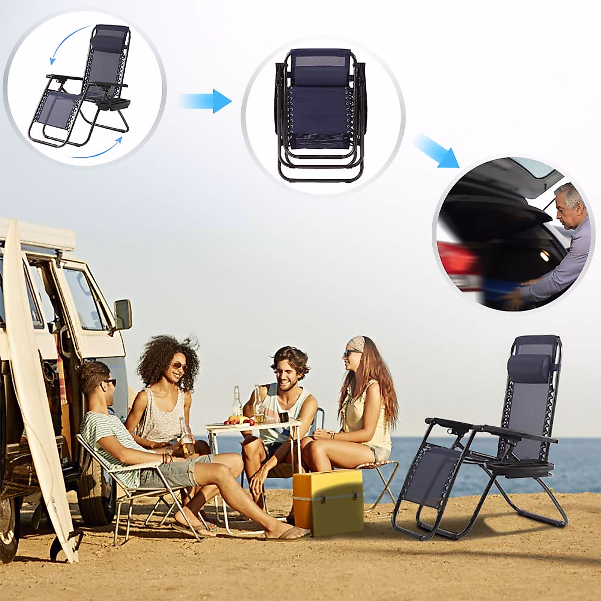 FDW Zero Gravity Chair Patio Lounge Chairs Lounge Patio Chairs 2 Pack Adjustable Reliners for Pool Yard with Cup Holder