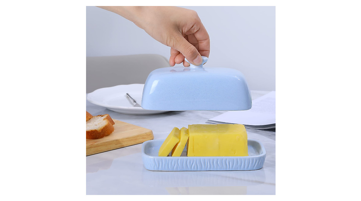 Elegant Sky Blue Ceramic Butter Dish with Lid