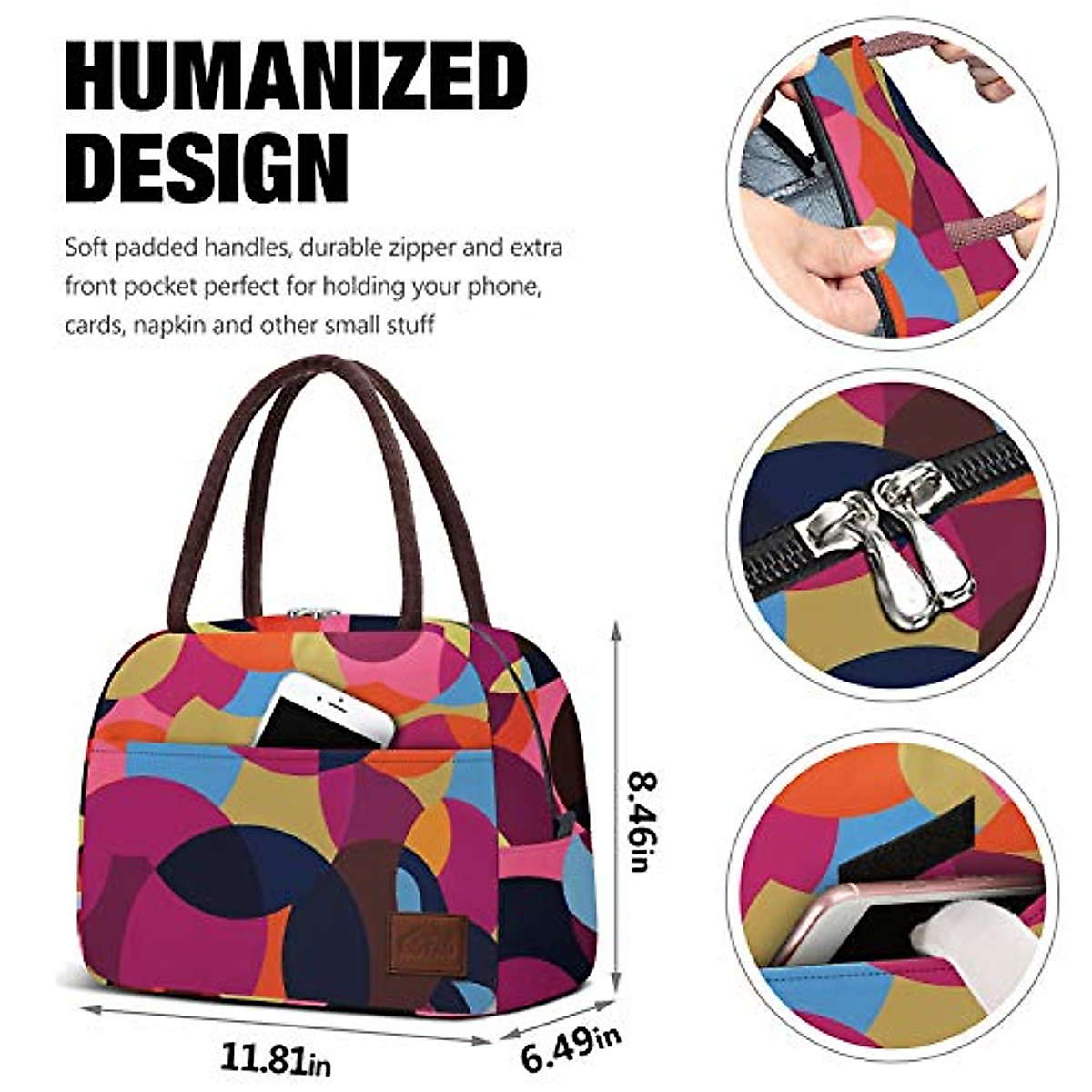 Lunch Bag for Women Adults Insulated Lunch Tote Bags Large Reusable Cooler Purse for Work Picnic Womens Lunch Box Food Containers Thermal Pack Bags Cute Lunchbox - Polka Dot 10L