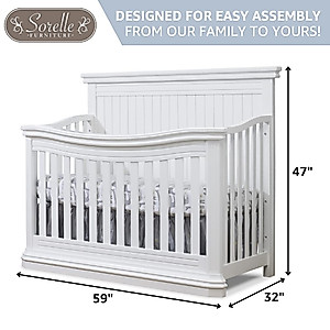 Sorelle Furniture Primo Crib, Classic 4-In-1 Convertible Crib, White Crib Made of Wood, Non-Toxic Finish, Wooden Baby Bed, Toddler Bed, Child’s Daybed and Full-Size Bed, Nursery Furniture-White