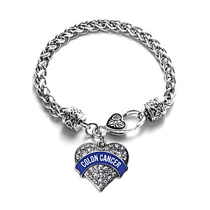 Inspired Silver - Colon Cancer Awareness Braided Bracelet for Women - Silver Pave Heart Charm Bracelet with Cubic Zirconia Jewelry