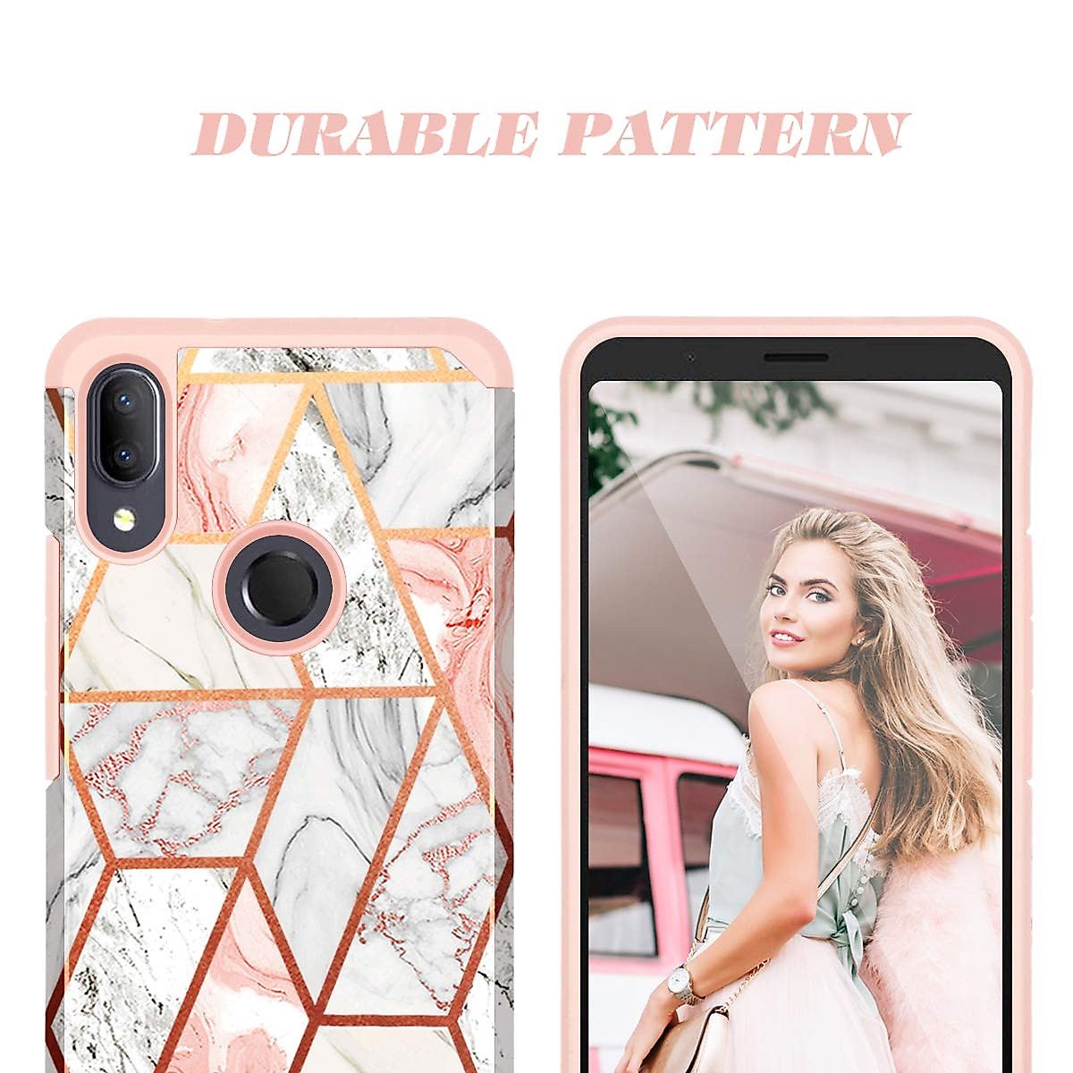 Fingic ALCATEL 3V 2019 Case/ 5032W Case, Rose Gold Marble Design Shiny Glitter Bumper Hybrid Hard PC Soft Rubber Silicone Cover Anti-Scratch Shockproof Protective Case for Alcatel 3V 2019/ 5034W 6.7"
