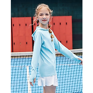Zaclotre Kids UPF50+ Sun Shirt Girls Quick Dry Fit Sun Protection Clothing Athletic Hoodie with Thumbholes Blue