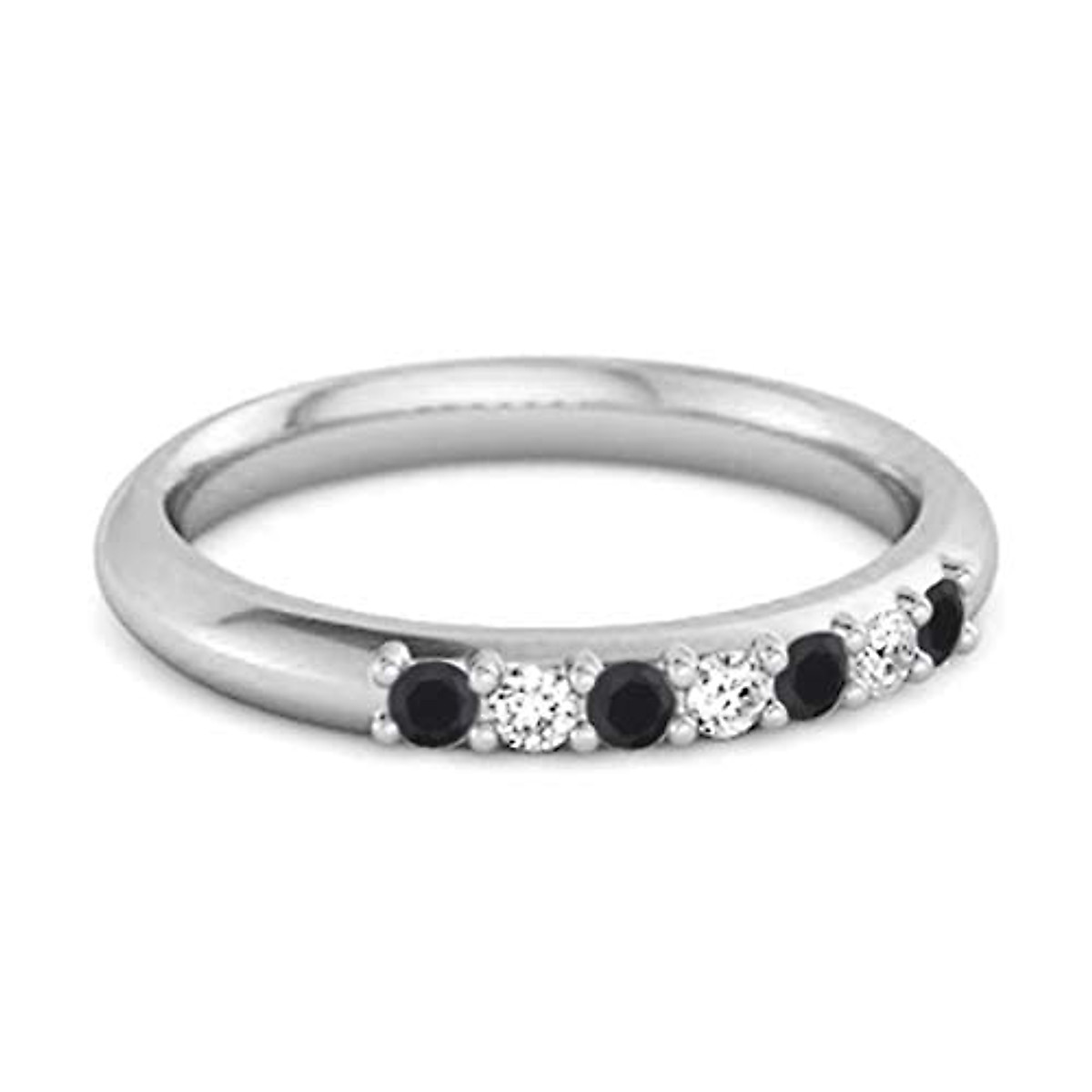 2MM Round Shape Black Spinel Gemstone Eternity Band 925 Sterling Silver Stackable Women Ring (Silver, 7)