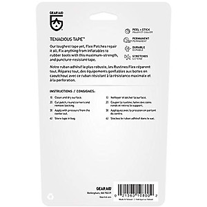 GEAR AID Tenacious Tape Flex Patches for Vinyl and Fabric Repair, Clear, Two 3" x 5" patches (10800)