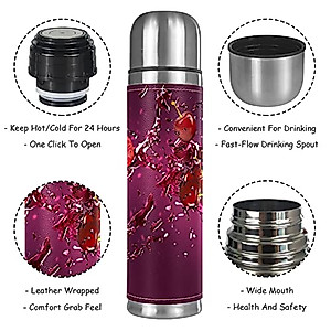 Wine Cherry Stainless Steel Water Bottle, Leak-Proof Travel Thermos Mug, Double Walled Vacuum Insulated Flask 17 OZ