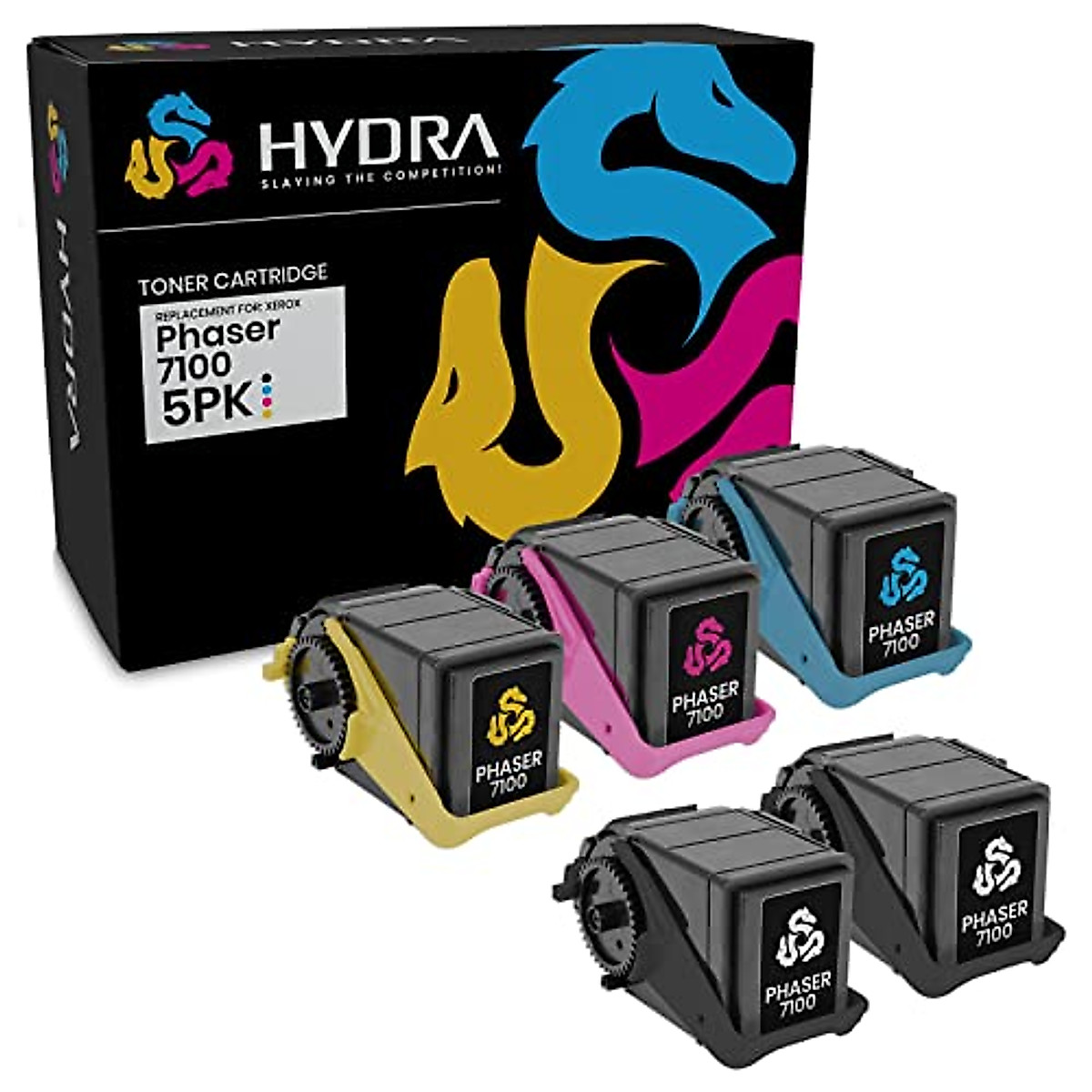 Hydra Compatible Toner Cartridge Replacements for Xerox Phaser 7100 (2 Black, 1 Cyan, 1 Magenta, 1 Yellow, 5-Pack)