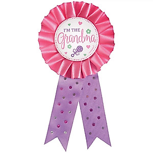 Blue I Am The Grandpa and Pink Grandma Ribbons - 2 Award Pins | Perfect for Baptism, Christening, Baby Showers, Gender Reveals Party, Baby Birth - Rosette Button Baby Name Celebration