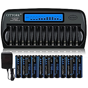 CITYORK12 Bay aa AAA Battery Charger and 32 Packs AAA Rechargeable Batteries