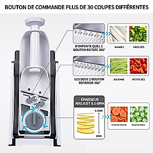 Safe Mandoline Slicer for Kitchen, 5 In-1 Vegetable Chopper, Easy Potato Slicer French Fry Cutter, Julienne + Dicer, Veggie Food Chopper, Kitchen Chopping Artifact (Gray)