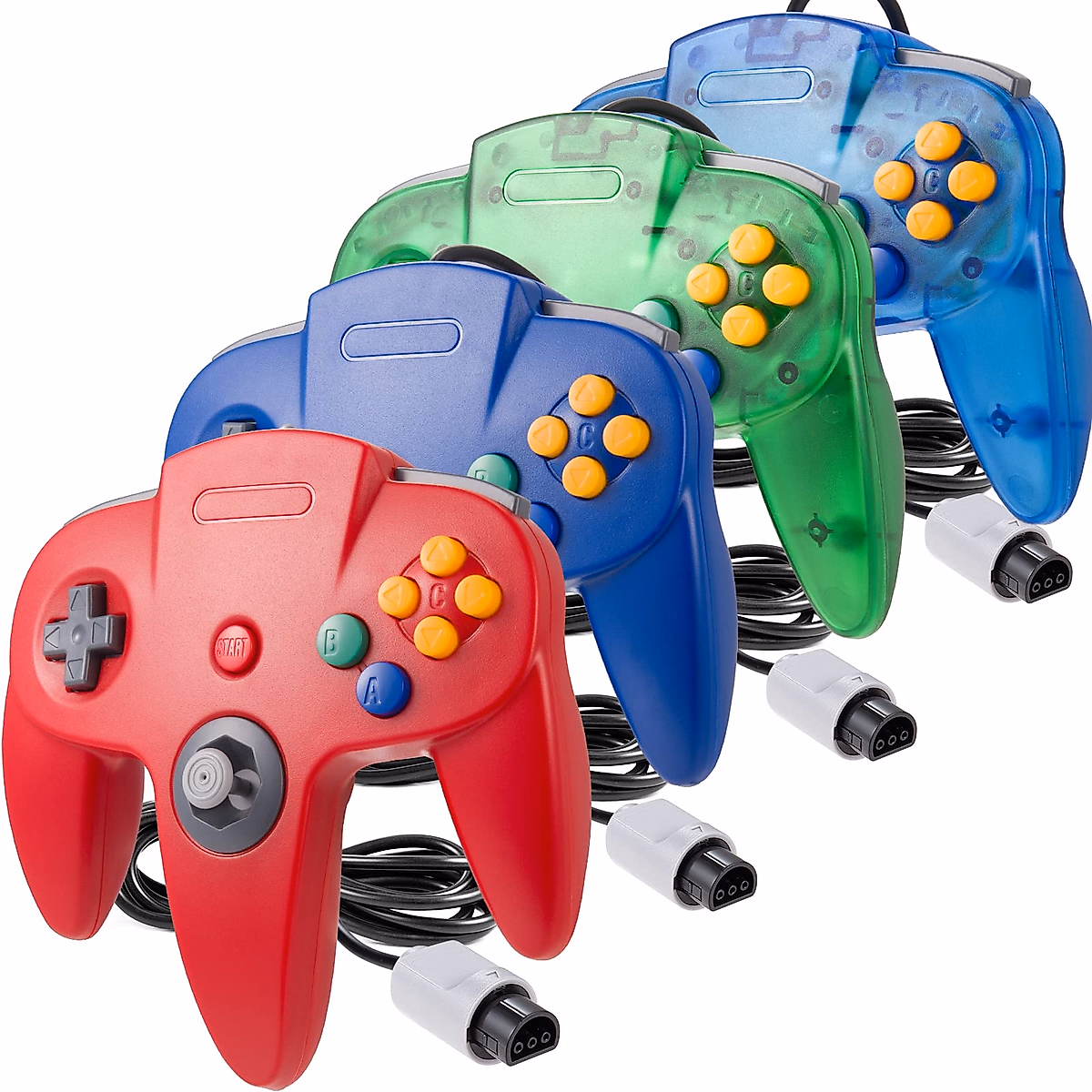 4 Pack Classic 64 Controller, suily Game pad Joystick for 64 - Plug & Play (Non PC USB Version) (Red/Blue/Clear Green/Clear Blue)