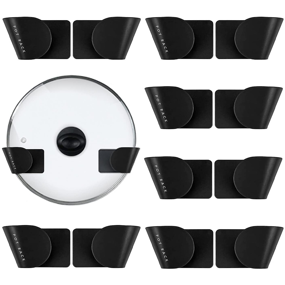 FLANCCI Adjustable Pot Lid Organizer Cabinet Door Kitchen Organization, (6 Pairs) Pot Lid Holder Kitchen Hacks, Pot Lid Organizers Inside Cabinet Door, Wall Mount Pot Lid Hanger, Black set 6 Pairs