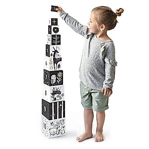 Wee Gallery Nesting Blocks - Woodland Animals and Numbers, Black and White Stacking and Building Toy for Toddlers and Kids, Motor Skills, Creative Play and Problem Solving for Children (Age 2 and up)