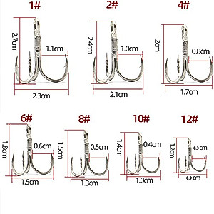Fishing Treble Hook Strong Sharp 100pcs Triple Barbed Tackle Hooks Silvery Tuba High Carbon Super Sharp Solid riple Barbed Steel Fish Hooks Round Bend for Saltwater Freshwater Size 1 2 4 6 8 10 12