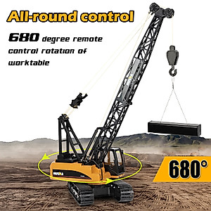 KidsFaves 15 Channel Remote Control Crane Toy,Proffesional Series,1:14 Scale-Rechargeable Battery RC Construction Toy Crane-Heavy Duty Metal Hook, with Lights Sounds for Boys & Girls 8-12