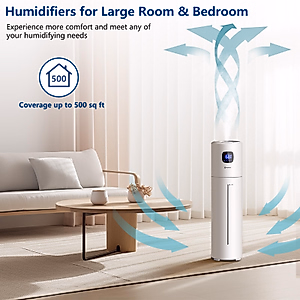 Large Humidifiers for Bedroom, 9L/2.5Gal Ultrasonic Cool Mist Humidifier, Easy Clean Humidifier with 350ML/H Large Mist Speed, Quiet Tower Humidifier, Suitable for Kids Room Plant Yoga (White)