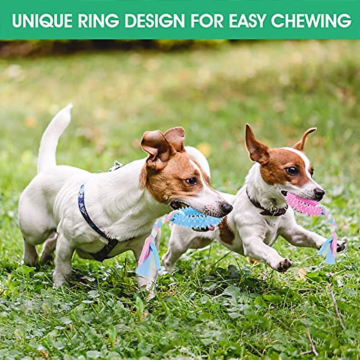 TIESOME Puppy Teething Toys with Cotton Ropes, 3 Pcs Rubber Small Dog Chew Toy Rings Aggressive Chew Toys for Dogs Oral Teeth Soothe Itching Puppy Chew Toys Interactive Pet Toys for Small/Medium Dogs