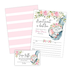 Your Main Event Prints Elephant Girl Baby Shower Invitations, Peanut Baby Shower Invites with Diaper Raffles Cards, Sprinkle, 20 Invites
