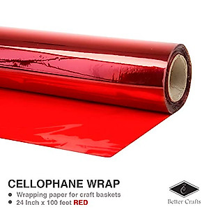 Cellophane Wrap 24"x100' Mylar Sheet Cellophane Roll Great Wrapping Paper for Craft Basket (Red)