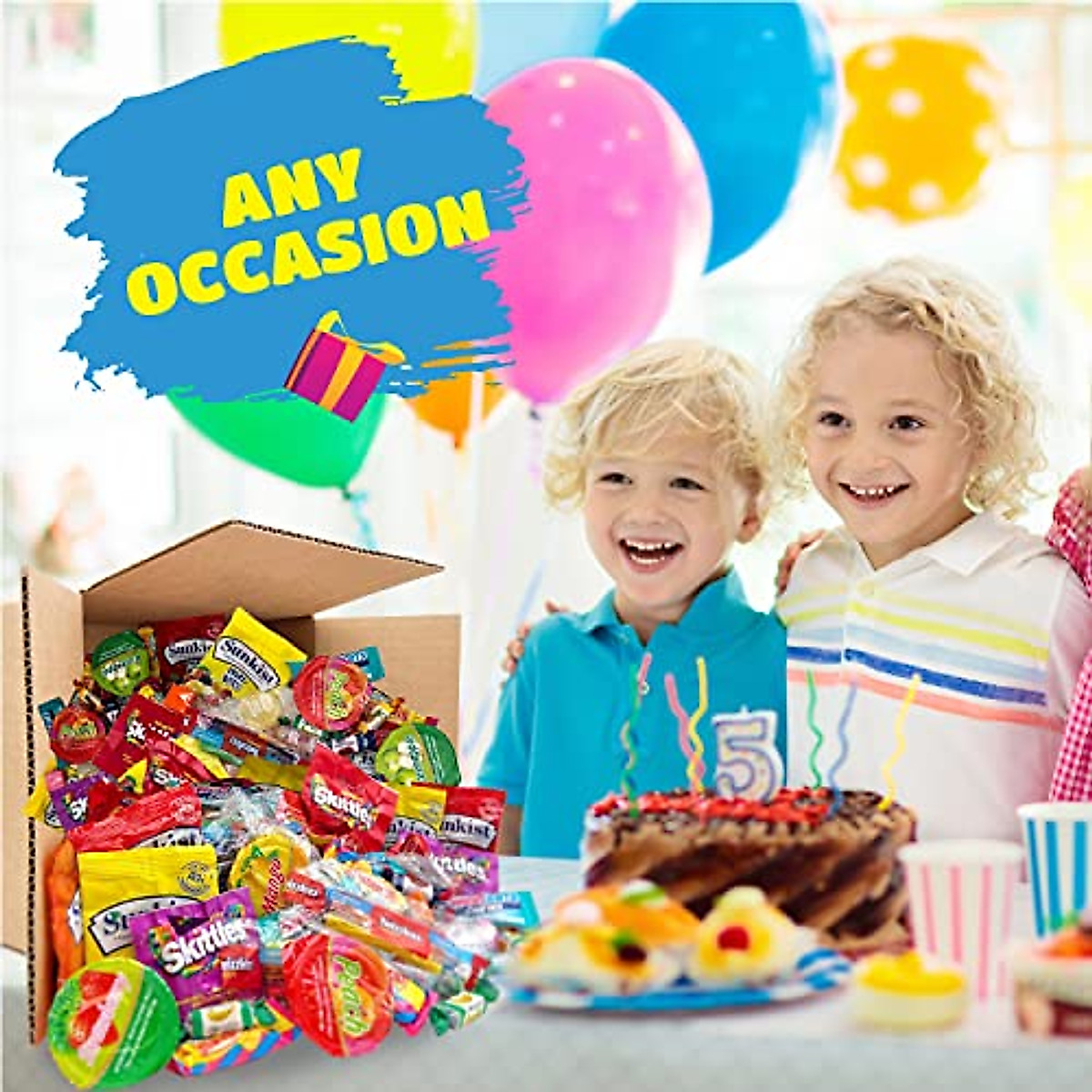 Assorted Candy Variety Pack 5 Pounds Over 200 Pieces, LIFE SAVERS, TWIZZLERS, Skittles, Sweetarts, Individually Wrapped Bulk Box