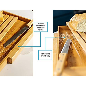 Bamboo Land- Large Bamboo Bread Board with Large Bread Knife and Crumb Catcher, Bread Cutting Board, Bread Boards Wooden, Bread Tray, Bread Cutting Board with Crumb Catcher, Tray to Cut Homemade Bread