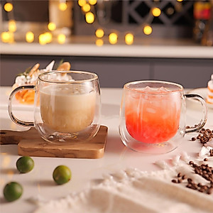 CNGLASS Double Walled Glass Coffee Mugs 10oz,Large Insulated Espresso Cups,Set of 2 Clear Glasses Cappuccino Mug with Handle(Tea Latte Glassware)