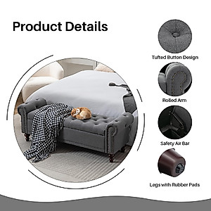 SOFTHION Storage Bench Upholstered Linen End of Bedroom Bed Bench Ottoman with Tufted Cushioned Rolled Arm Large Storage Space for Reading Living Room Entryway, Grey