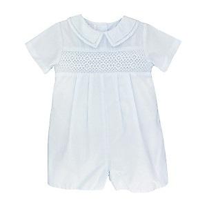 Petit Ami Baby Boys' Romper with Smocking and Faggoting, 12 Months, Blue