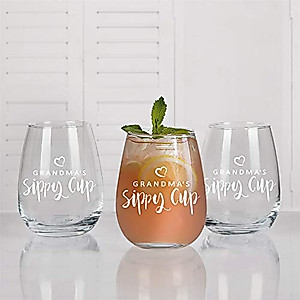 Grandma's Sippy Cup Funny Stemless Wine Glass, Grandma Wine Glass 15Oz - Birthday Gift or Mother's Day Gift for Grandma, New Grandma, Wife, Mom