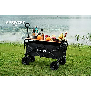 APRIVERT Heavy Duty Folding Cart with Large Capacity, All-Terrain Outdoor Cart with Big Wheels,Garden Portable Trolley & ATV, Utility Wagon for Beach,Shopping,Camping,Fishing,Black
