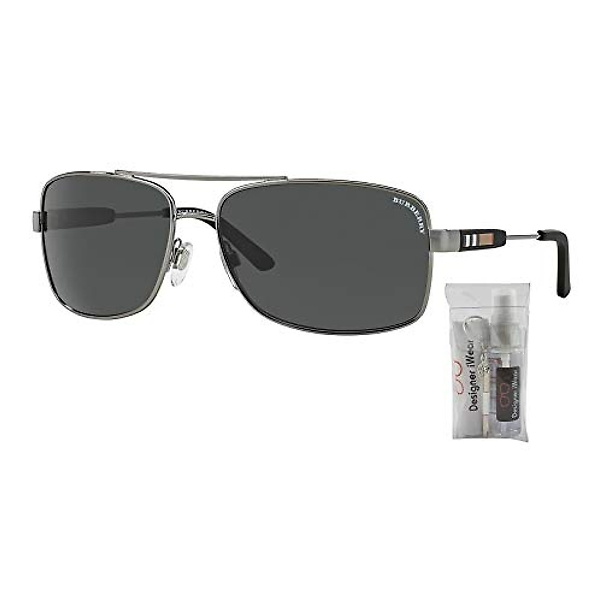 BURBERRY BE3074 100387 63M Gunmetal/Grey Rectangle Sunglasses For Men+ BUNDLE with Designer iWear Complimentary Care Kit